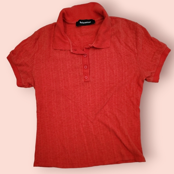 Reformation | Tops | Reformation Red Orange Collared Polo Retro | Poshmark